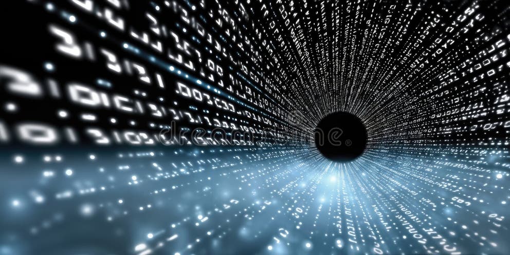 Generative AI Data Stream Tunnel with Binary Code Representing Digital Transformation and ...