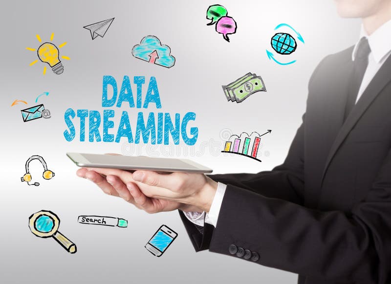 Data Streaming Concept, Young Man Holding a Tablet Computer Stock Photo ...