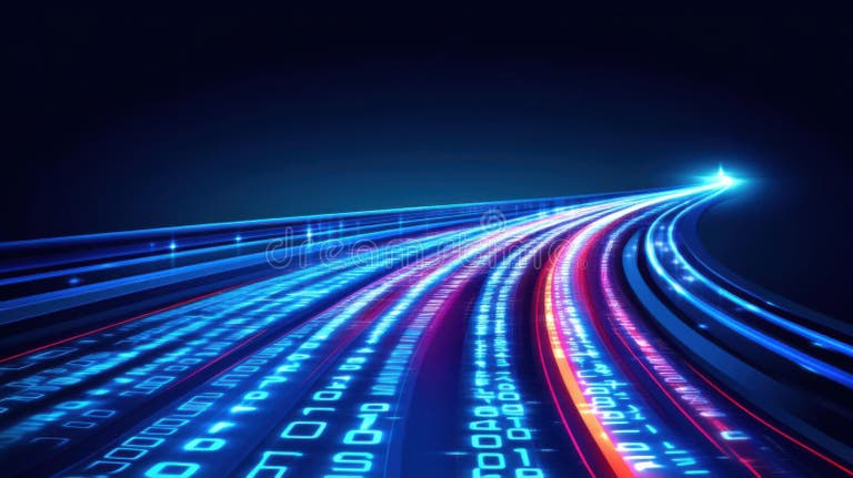 Data Streams in Blue and Red, Data Flowing Smoothly on the Glowing ...