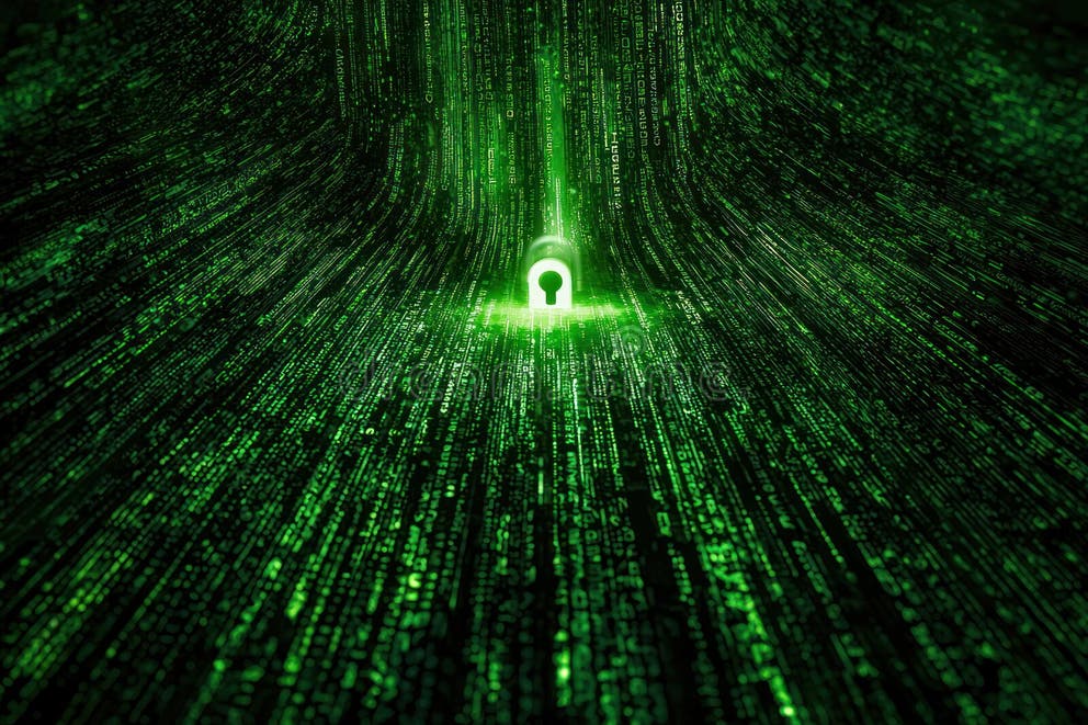 Data Streams Converging on Digital Lock, Symbolizing Data Privacy and ...