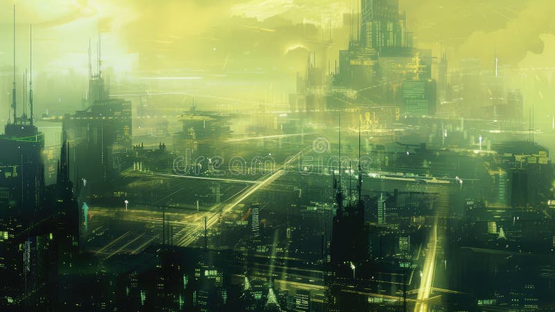 Data Streams Flowing Around a Futuristic Cityscape, Depicting ...