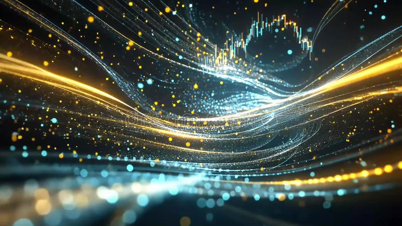 Data Streams Visualized Gold and Blue Lines Converge, Forming a Dynamic ...