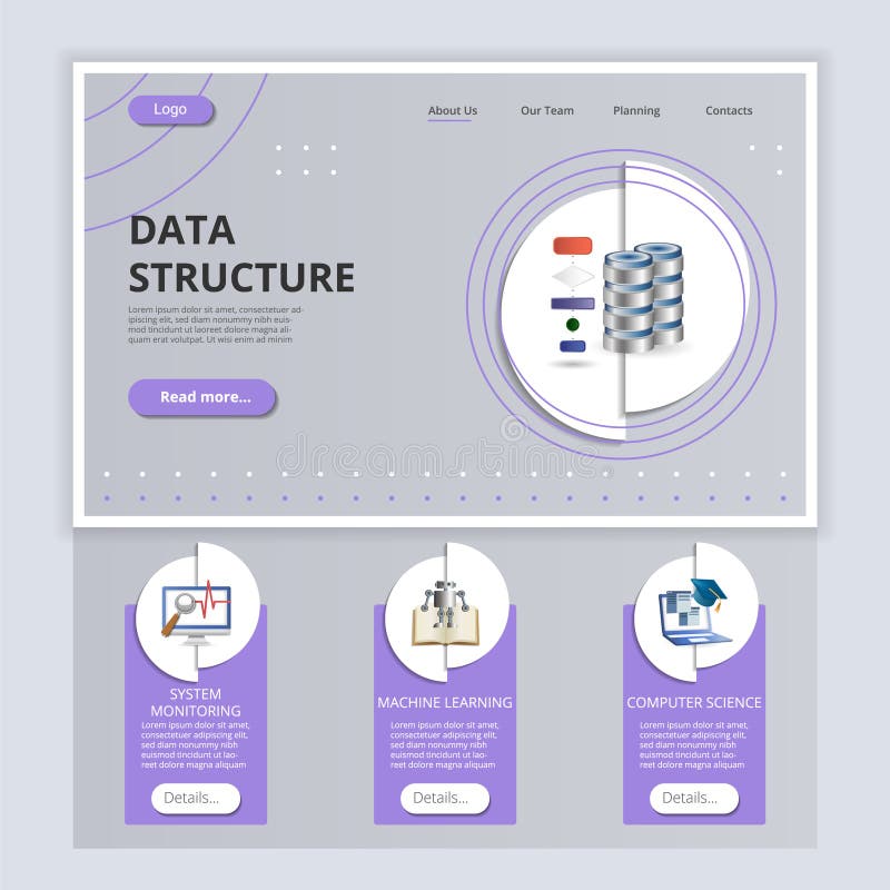 Data Structure Flat Landing Page Website Template. System Monitoring ...
