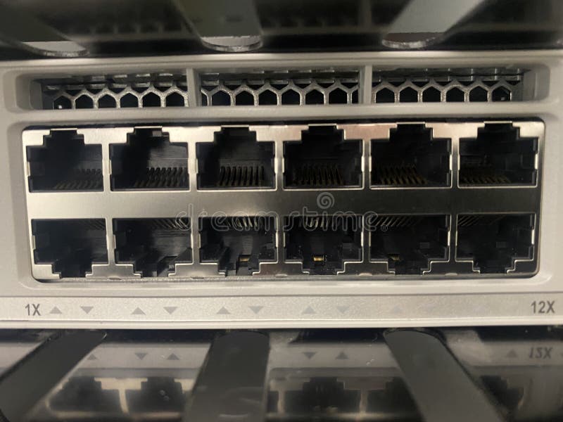 Data Switch LAN Ports Closeup View with Focus on it Stock Image - Image ...