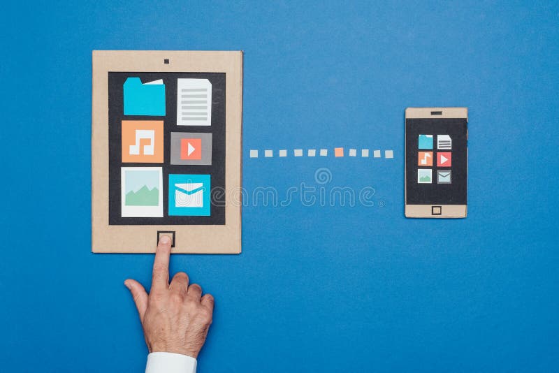 Data Sync on Cardboard Devices Stock Photo - Image of data, processing ...