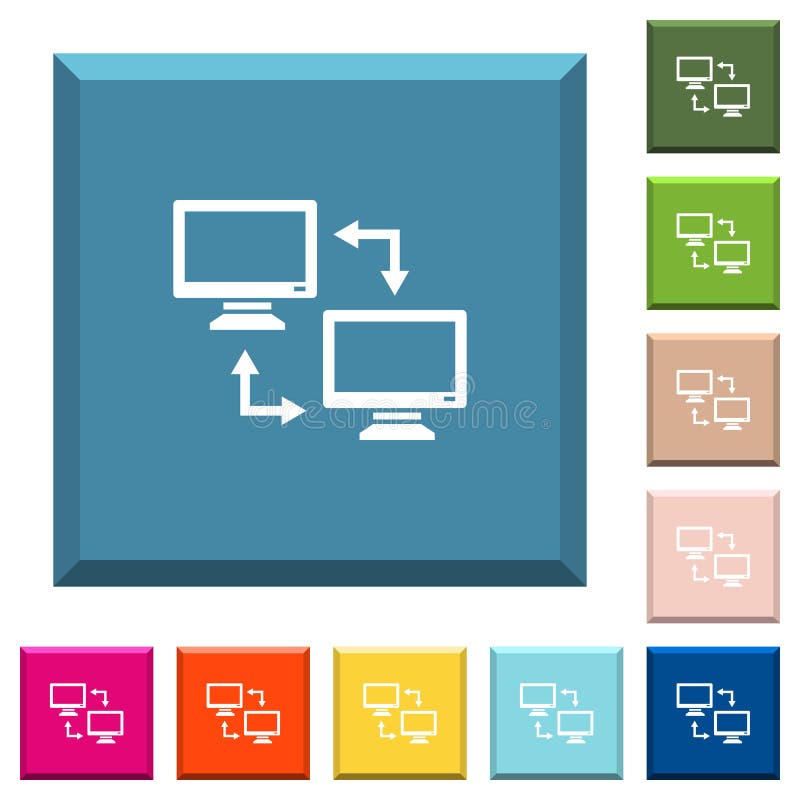 Data Syncronization White Icons on Edged Square Buttons Stock Vector ...