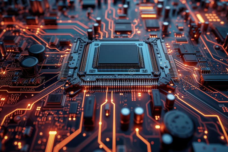 AI Analyzes Central CPU on Interface Microchip Circuit Board in Digital ...