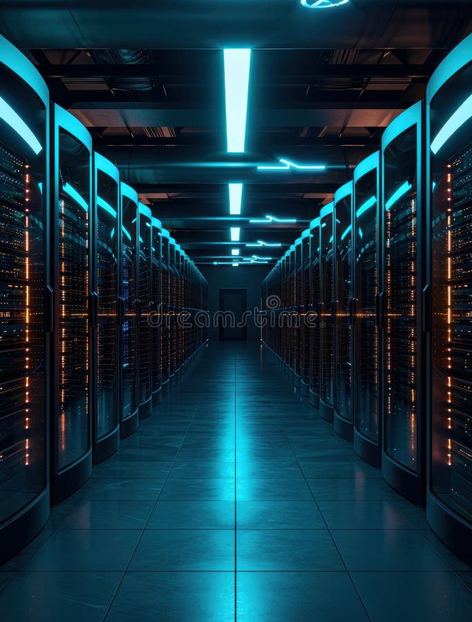 Data Technology Center Server Racks in Dark Room Stock Illustration ...
