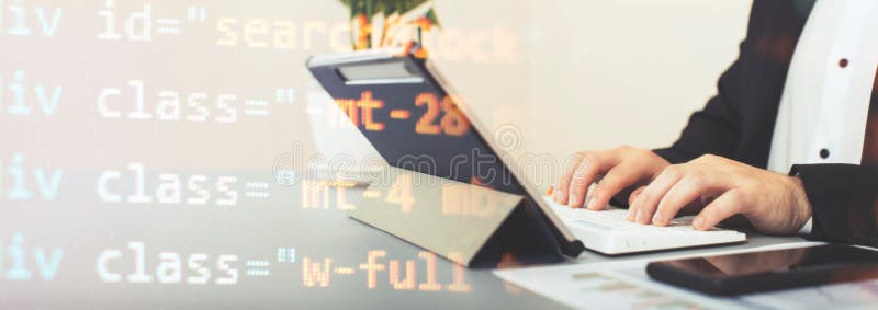 Data Technology Hologram. Concept of Innovation. Man Hands Working on ...