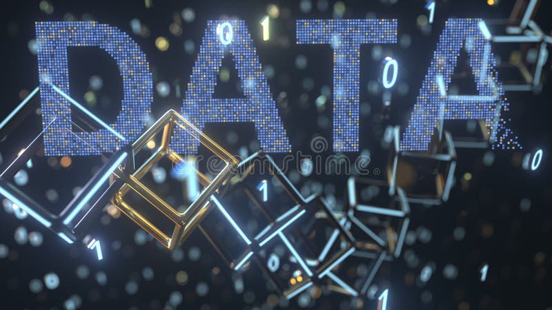 DATA Text and Cubic Chain with Binary Numbers. Blockchain Concept, 3D Rendering Stock ...