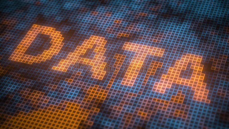 DATA Text Made of Pixels on the Screen, 3D Rendering Stock Illustration ...