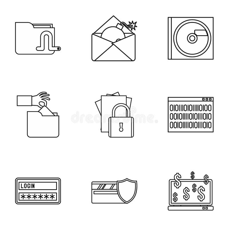 Data Theft Icons Set, Flat Style Stock Vector - Illustration of data ...