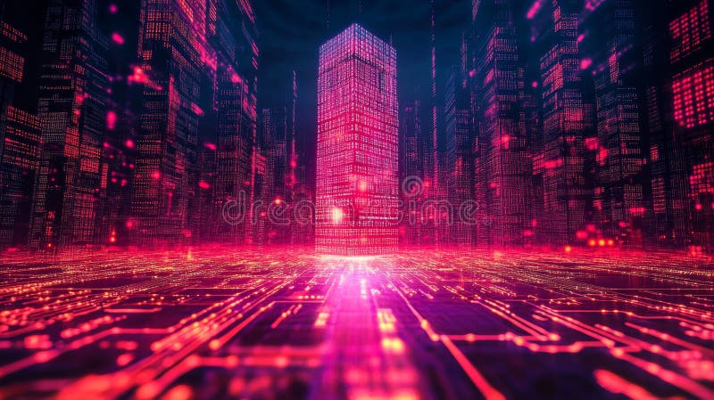 Data Tower in Neon City Futuristic Skyscraper Symbolizing Digital Age ...