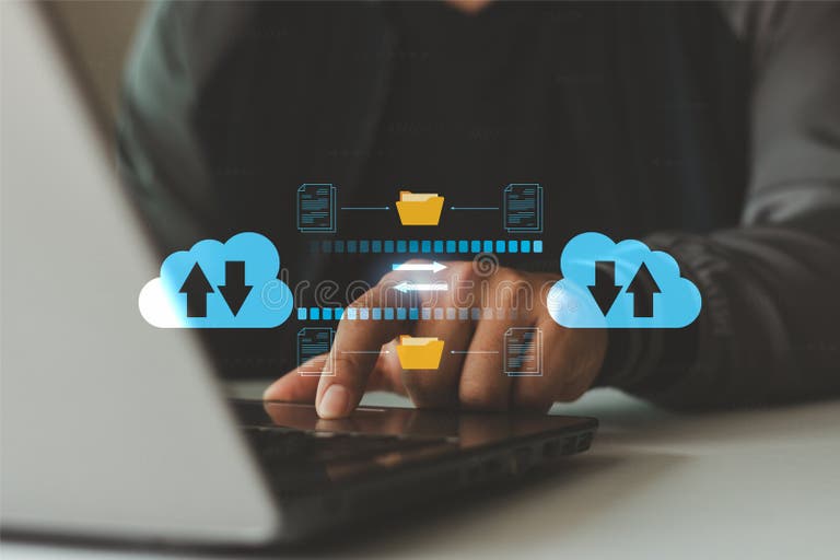 Data Transfer with Cloud Technology Service, Backup, Recovery, Businessman Transferring Document ...