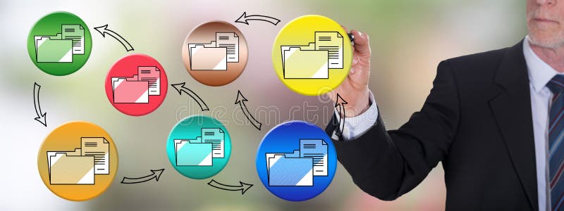 Data Transfer Concept Drawn by a Businessman Stock Illustration ...