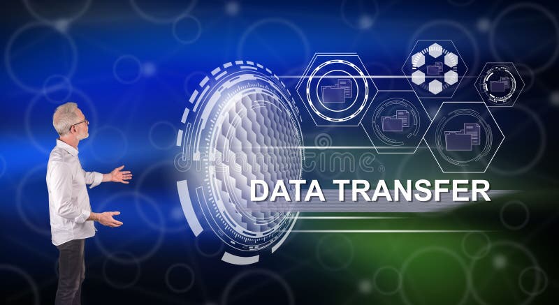 A Data Transfer Concept Explained by a Businessman on a Wall Screen ...