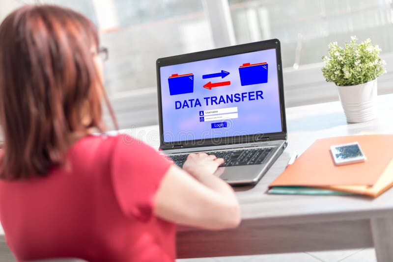 Data Transfer Concept on a Laptop Screen Stock Image - Image of files ...