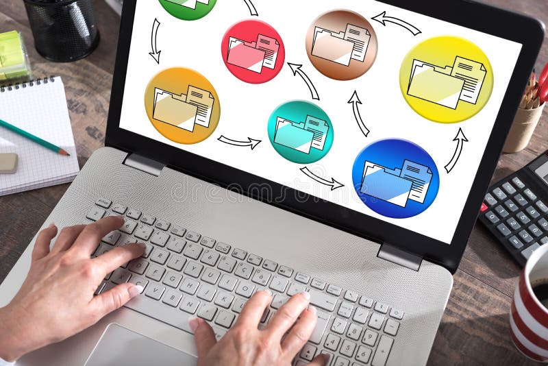 Data Transfer Concept on a Laptop Screen Stock Image - Image of typing ...