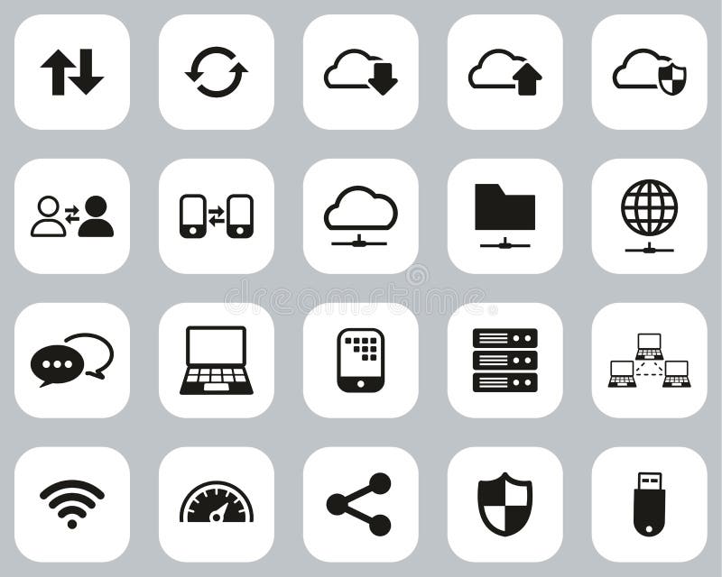 Data Transfer Icons Black & White Flat Design Set Big Stock Vector ...