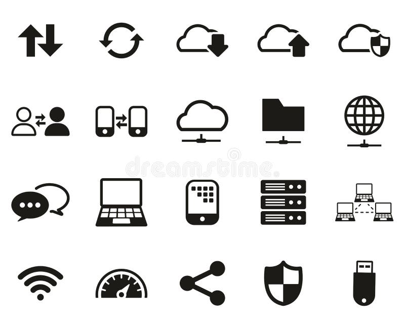 Data Transfer Icons Black & White Set Big Stock Vector - Illustration ...