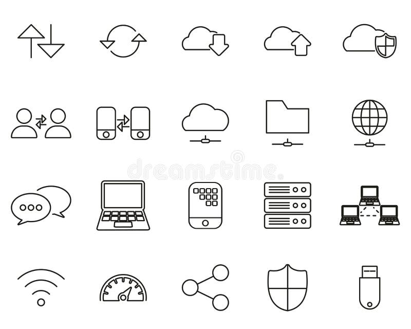 Data Transfer Icons Black & White Thin Line Set Big Stock Vector ...