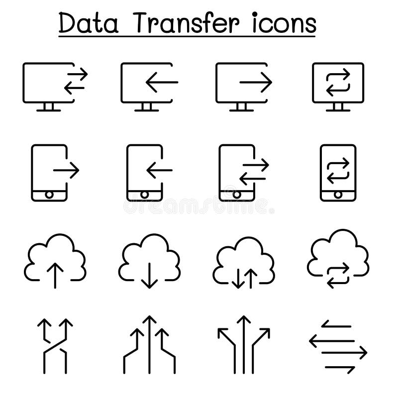 Data Transfer, Internet, Network Connection Icon Set in Thin Lin Stock ...
