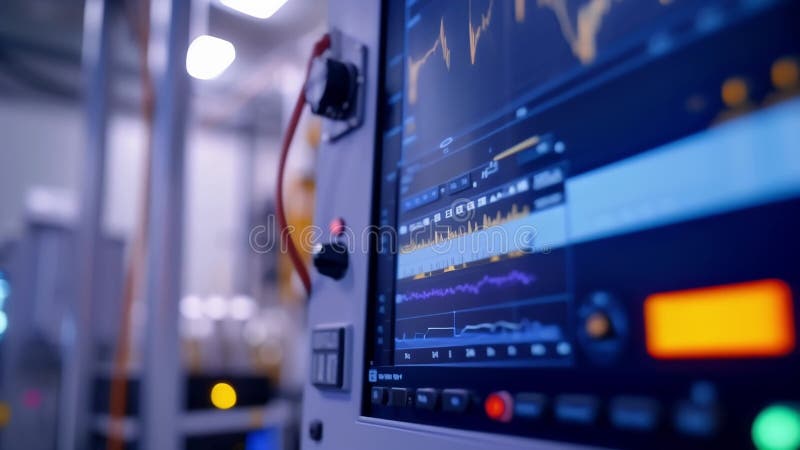 Data Transfer at Lightning Speed a Closeup of a Machines Control Panel ...