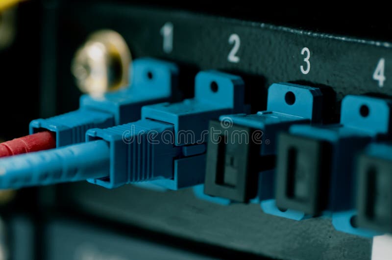 Data Transfer by Optical Fibre on Core Network Switch. Stock Photo ...