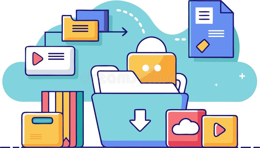 Data Transfer and Storage Illustration with Folders Documents and Cloud ...