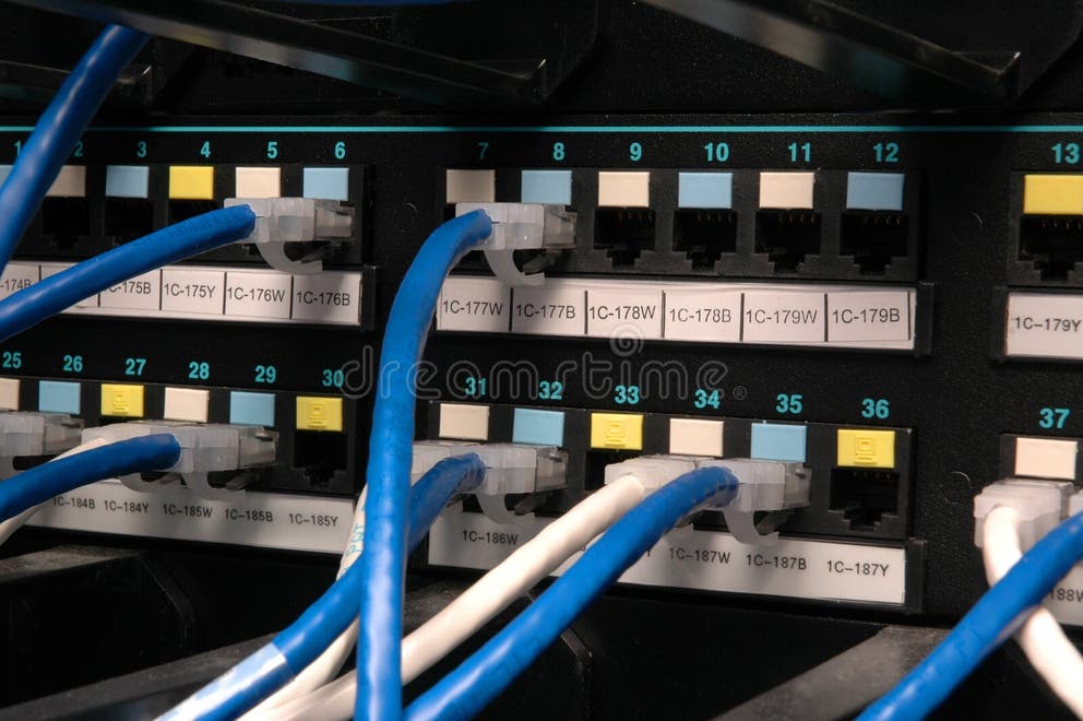 Data Transmission Cables in a Patch Bay Stock Image - Image of computer ...
