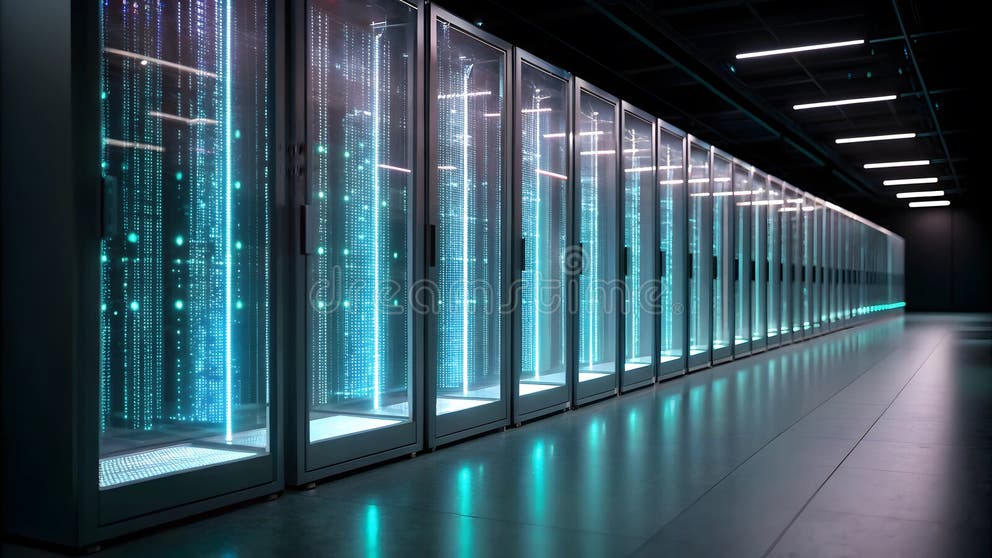 Data Transparency and Trust Data Center with Glowing Servers Symbolizes ...
