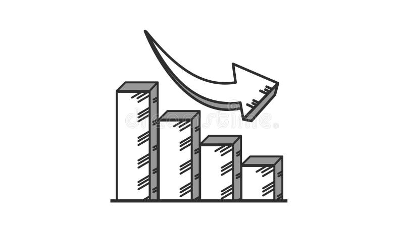 Data Trend with a Down Arrow in a Cartoon Animation. Downward Financial ...