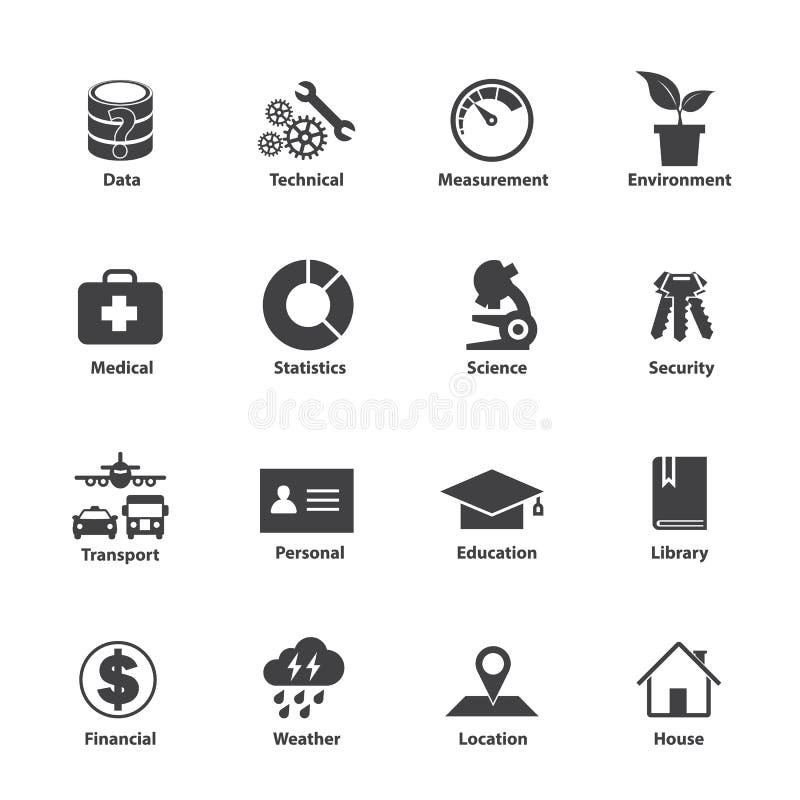 Data Type Icon Set, Different Kinds of Data Stock Vector - Illustration ...