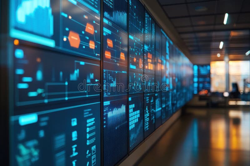 Data Visualization and Analytics. High-tech Digital Displays Showing Complex Data Analyses and ...