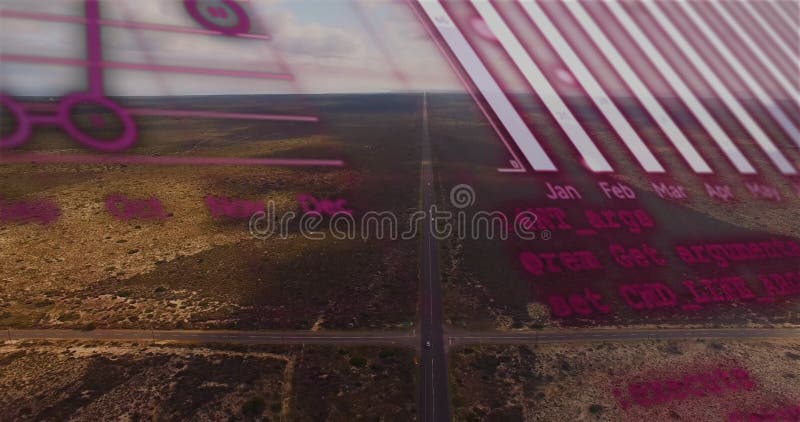 Data Visualization Animation Over Aerial View of Vast Desert Landscape ...