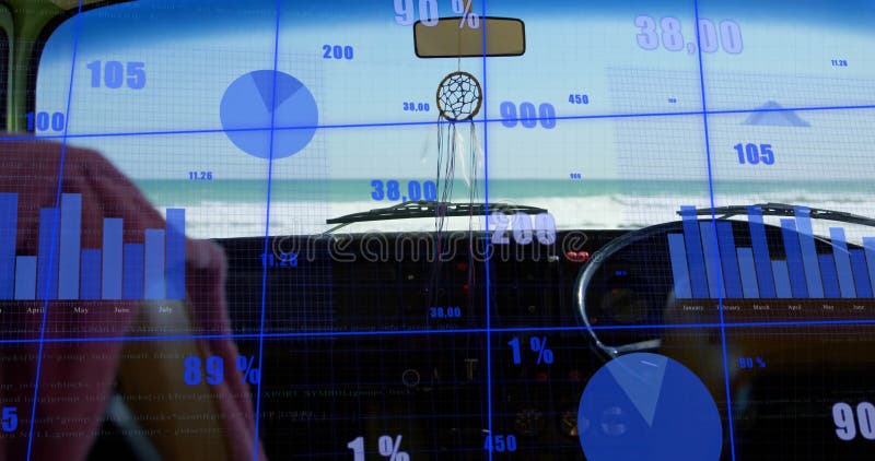 Data Visualization Animation Over Car Dashboard with Ocean View in ...