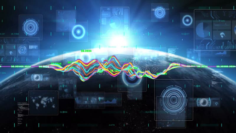 Data Visualization Animation Over Earth with Various Graphs and Charts ...