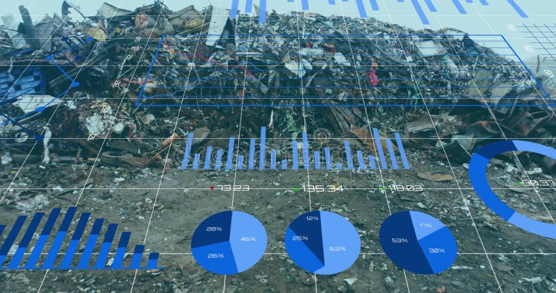 Data Visualization Animation Over Landfill, Showing Various Charts and ...
