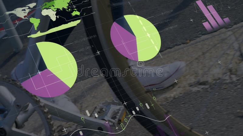 Data Visualization Animation Over Person Walking with Bicycle on Street ...