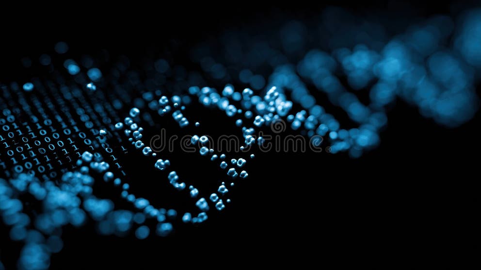 Data Visualization with Binary Code Represented in Glowing Blue Particles Against a Dark ...