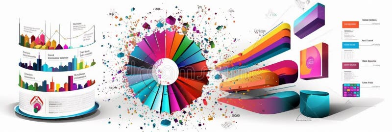 Data Visualization Charts Diagrams, Vibrantly Illustration with White ...