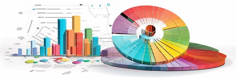 Data Visualization Charts Diagrams, Vibrantly Illustration with White ...