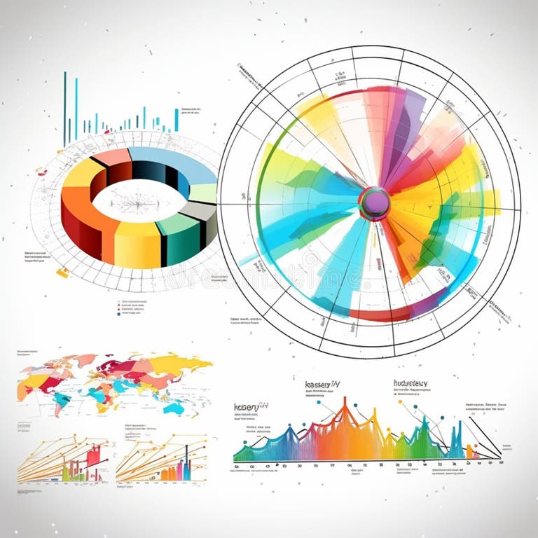 Data Visualization Charts Diagrams, Vibrantly Illustration with White ...