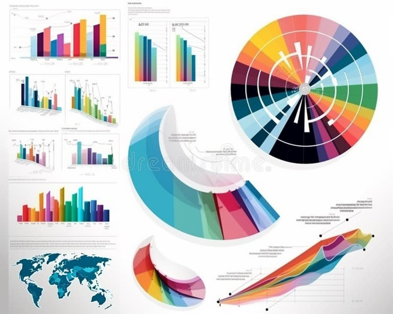Data Visualization Charts Diagrams, Vibrantly Illustration with White ...