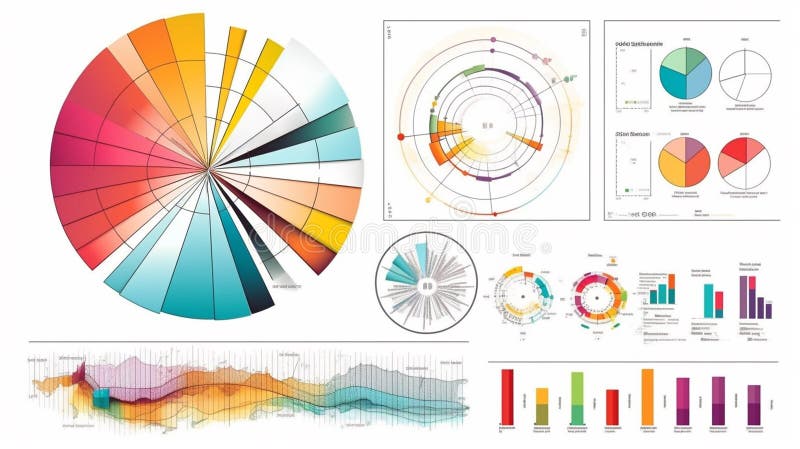 Data Visualization Charts Diagrams, Vibrantly Illustration with White ...