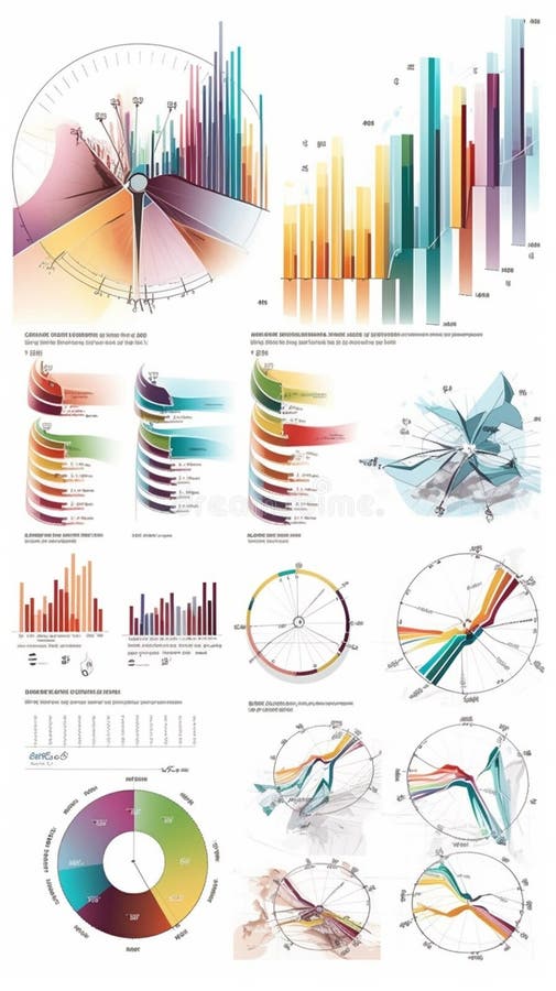 Data Visualization Charts Diagrams, Vibrantly Illustration with White ...