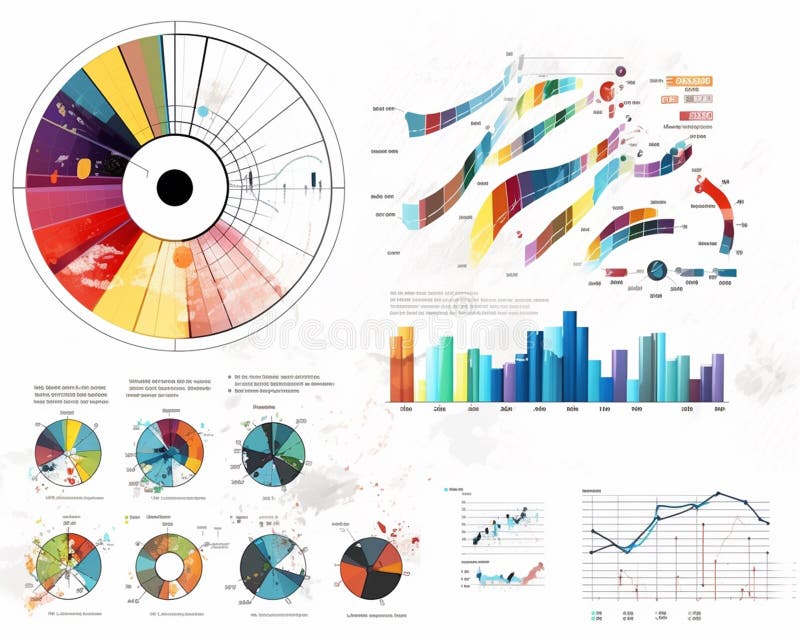 Data Visualization Charts Diagrams, Vibrantly Illustration with White ...