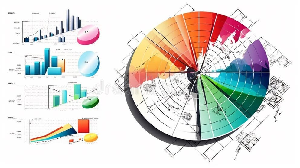 Data Visualization Charts Diagrams, Vibrantly Illustration with White ...