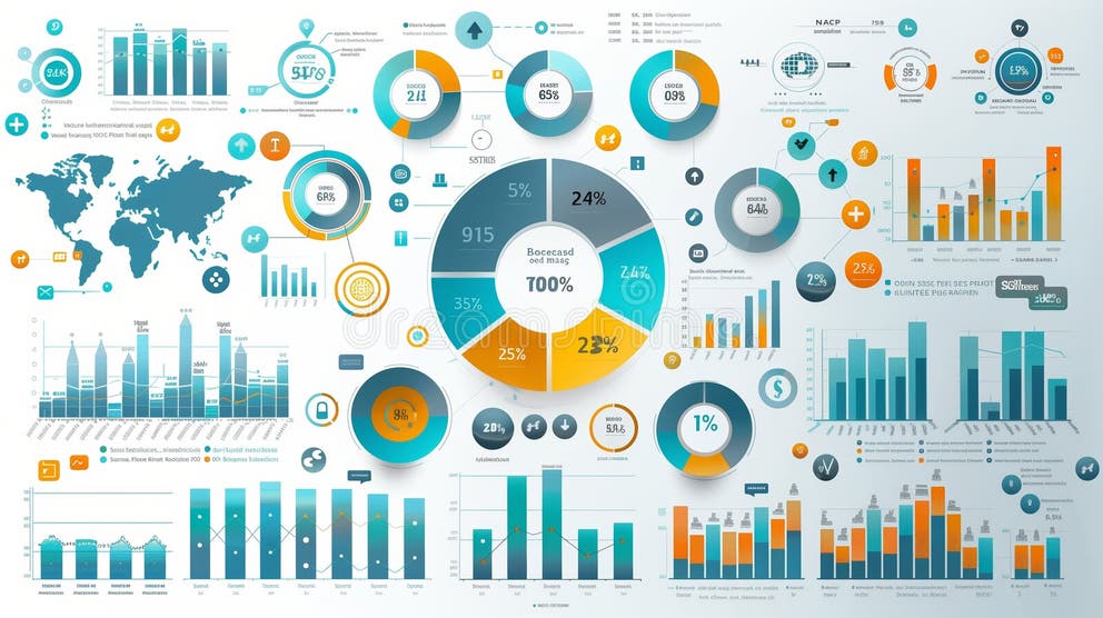 Data Visualization Charts and Graphs with World Map and Percentages ...
