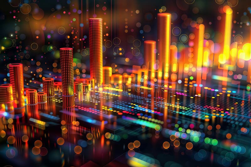 Data Visualization Cityscape: 3D Bar Chart with Colorful Lights ...